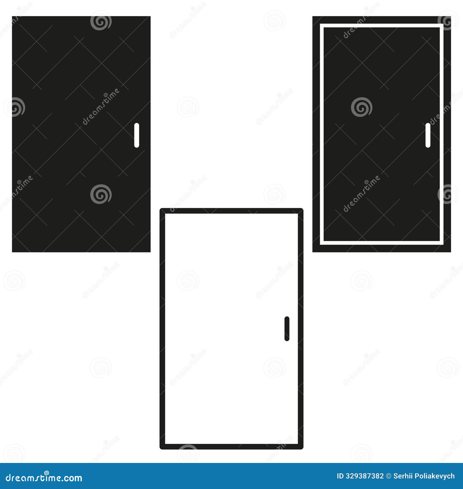 Door Icon Set. Three Vector Door Designs. Black and White. Minimalistic ...
