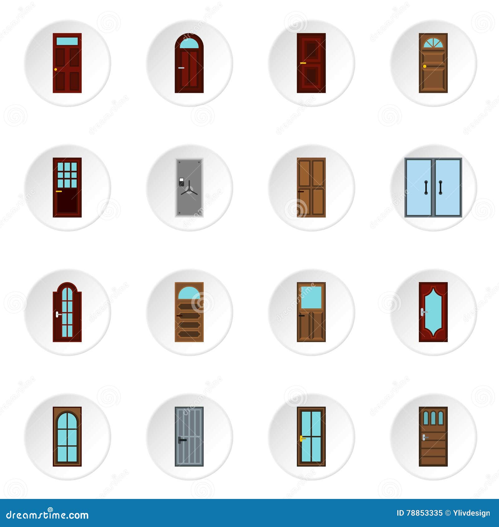 Door icons set, flat style stock vector. Illustration of exterior ...