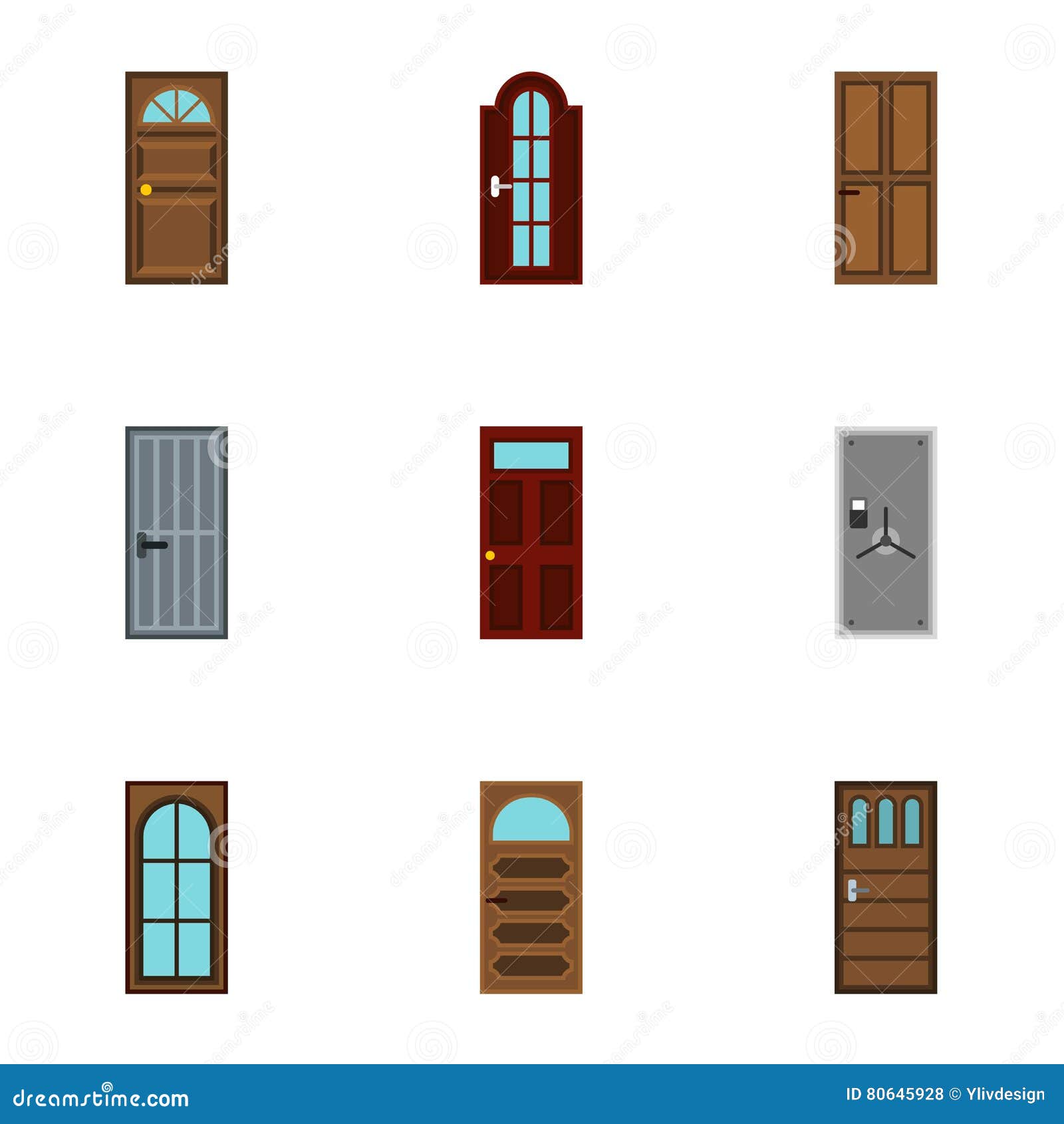 Door icons set, flat style stock vector. Illustration of home - 80645928