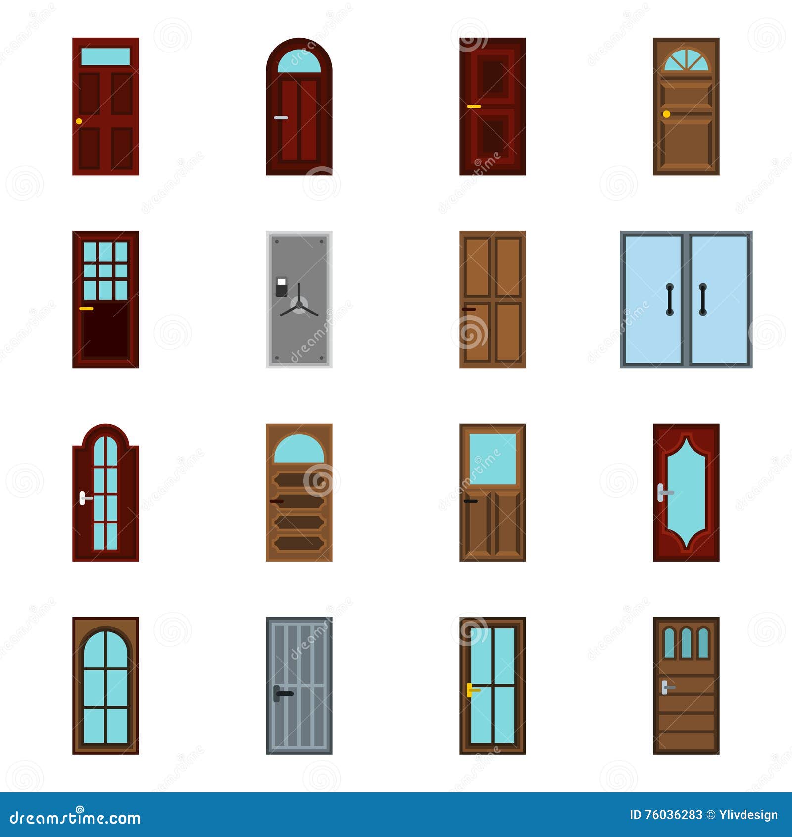 Door icons set, flat style stock vector. Illustration of exterior ...