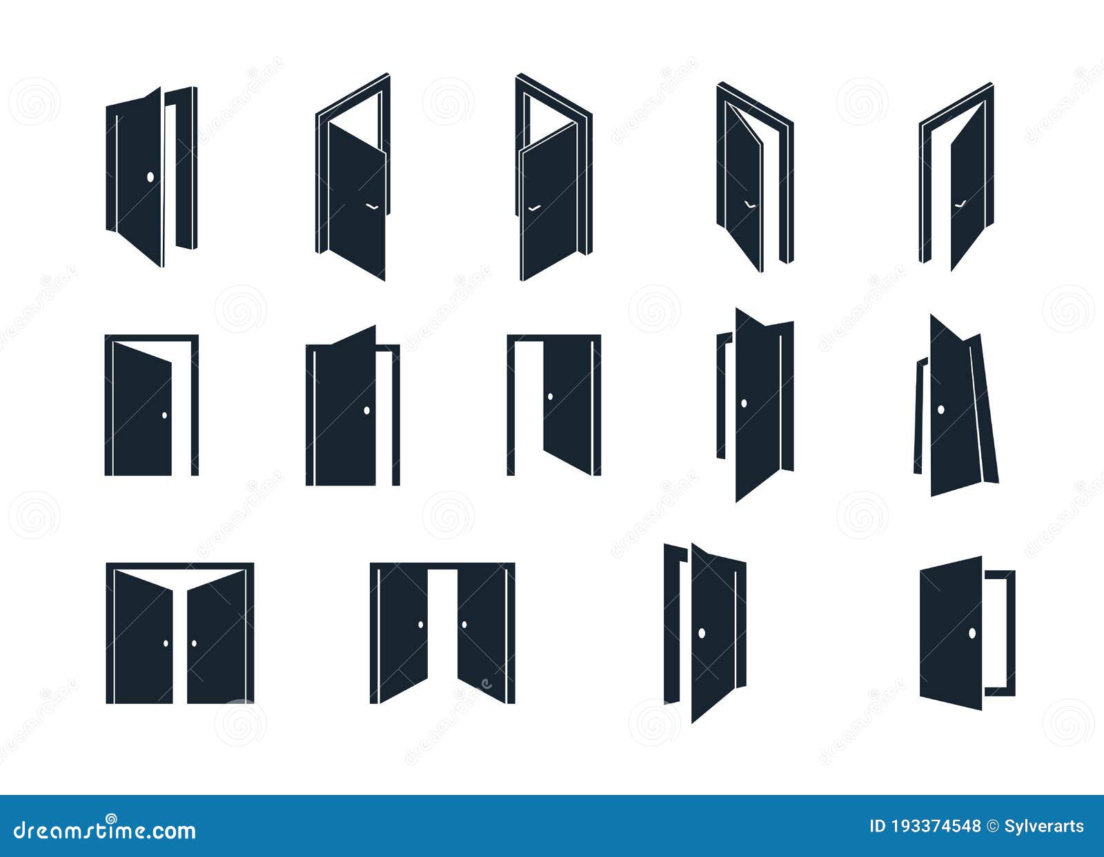 Door Icons Vector Set, Flat and 3d Dimensional Styles Symbols. Stock ...