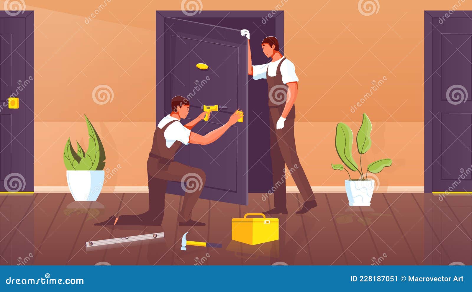 Door Installing Flat Illustration Stock Vector - Illustration of ...