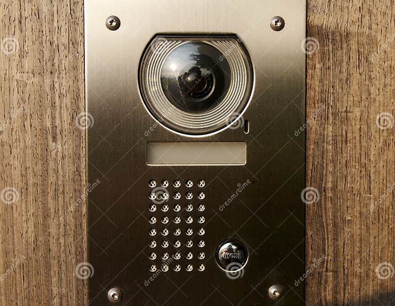 Door intercom on wood stock image. Image of lock, entrance - 19602005