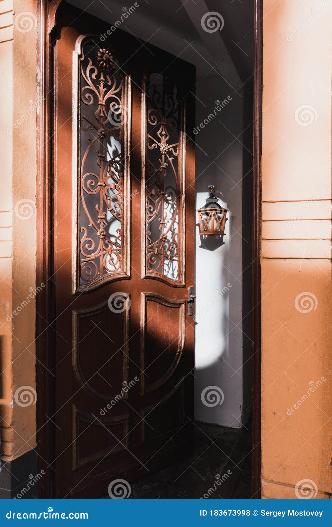 Door and Lantern in a Vintage Style Stock Photo - Image of exterior ...