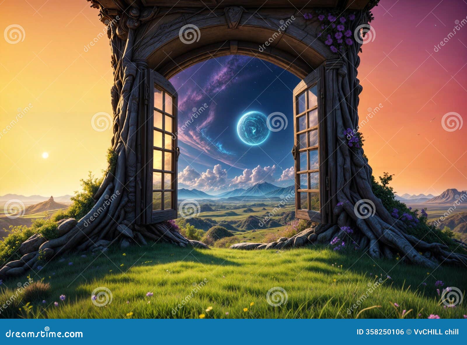 The Door Leading To the Three Paths Stock Illustration - Illustration ...