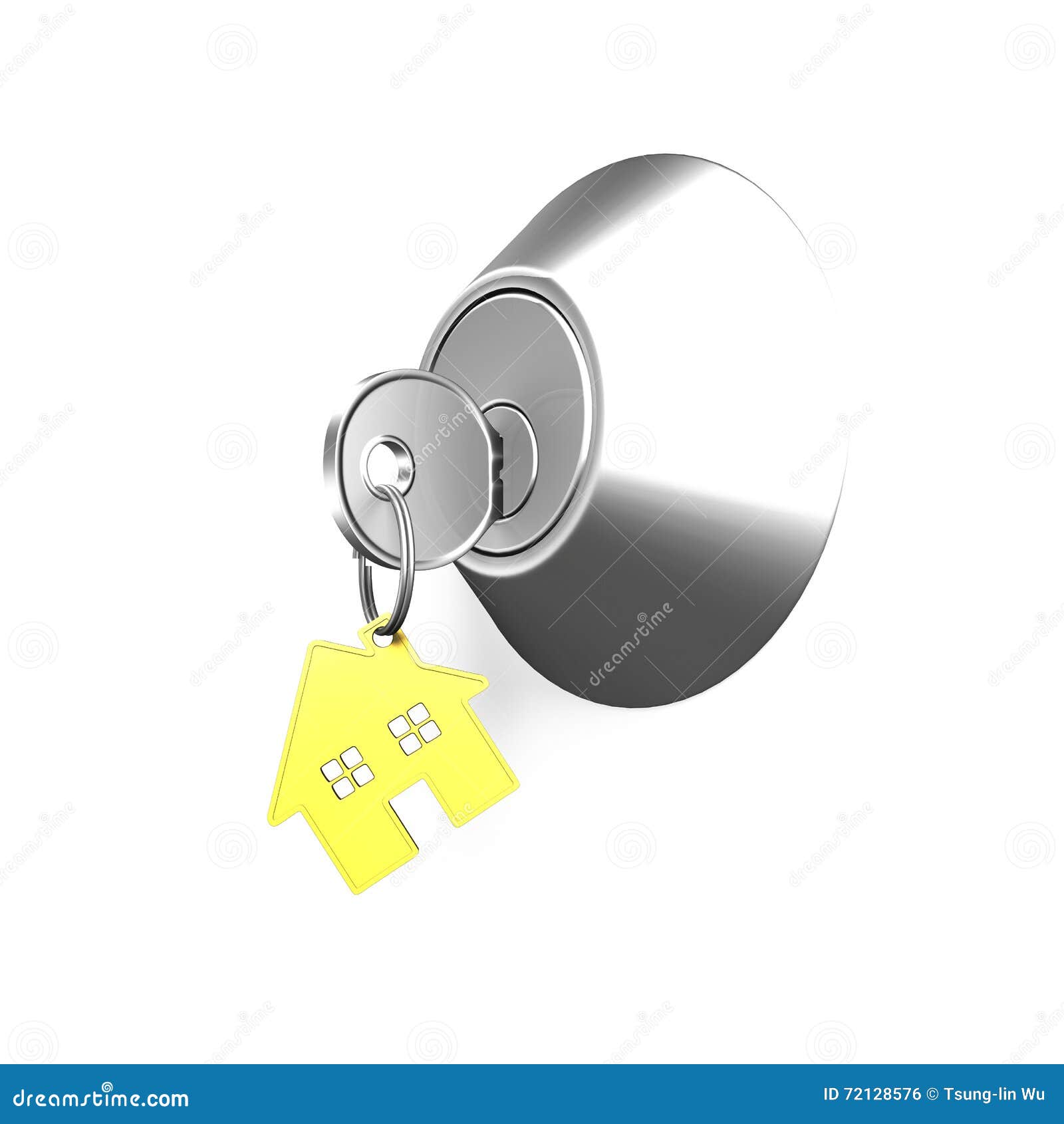 Door Lock and Key with House Shape Key Ring Stock Illustration ...