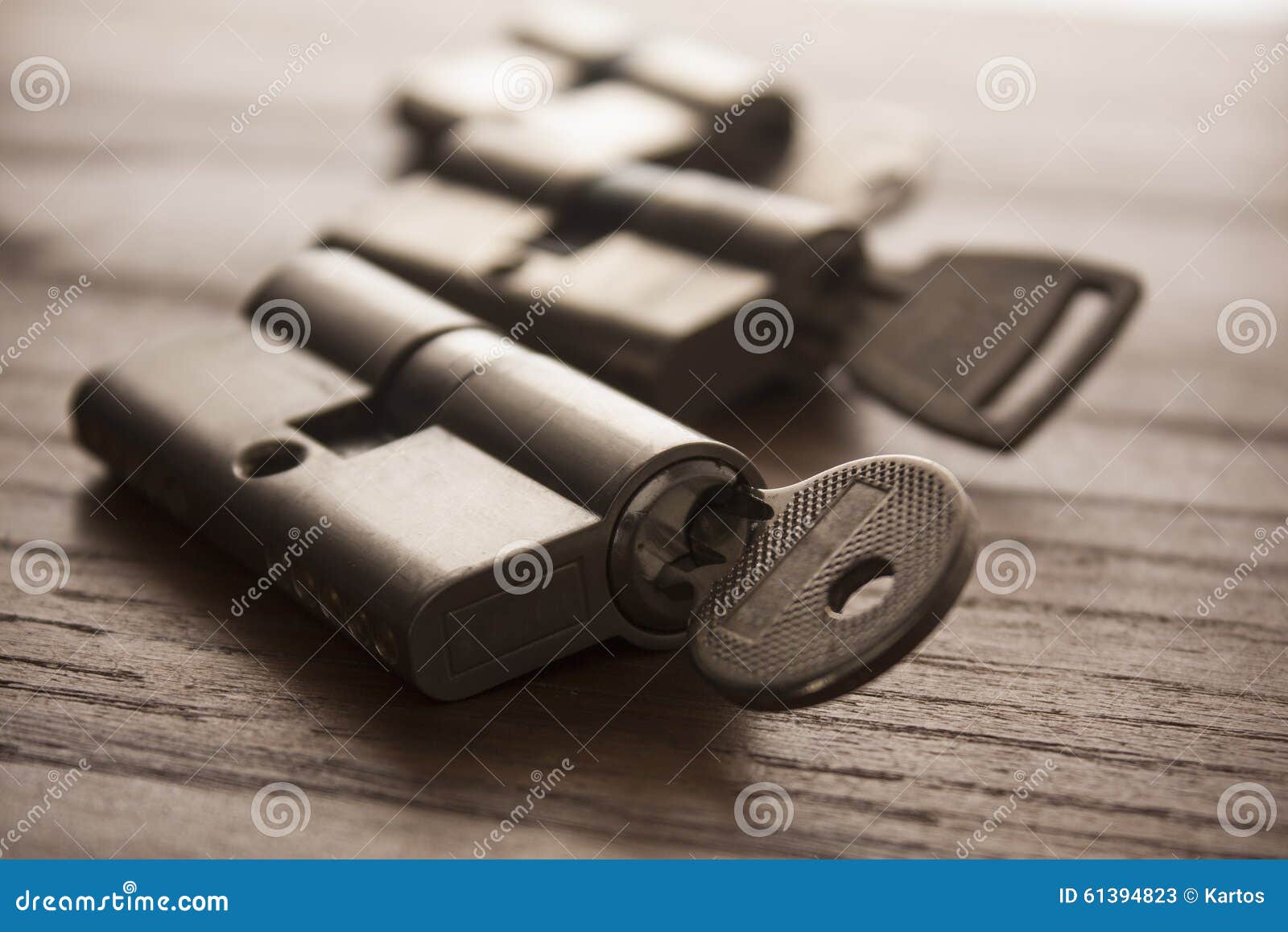 Lock And Keys. Closeup Of A Old Opened Brass Padlock With Key Inside ...