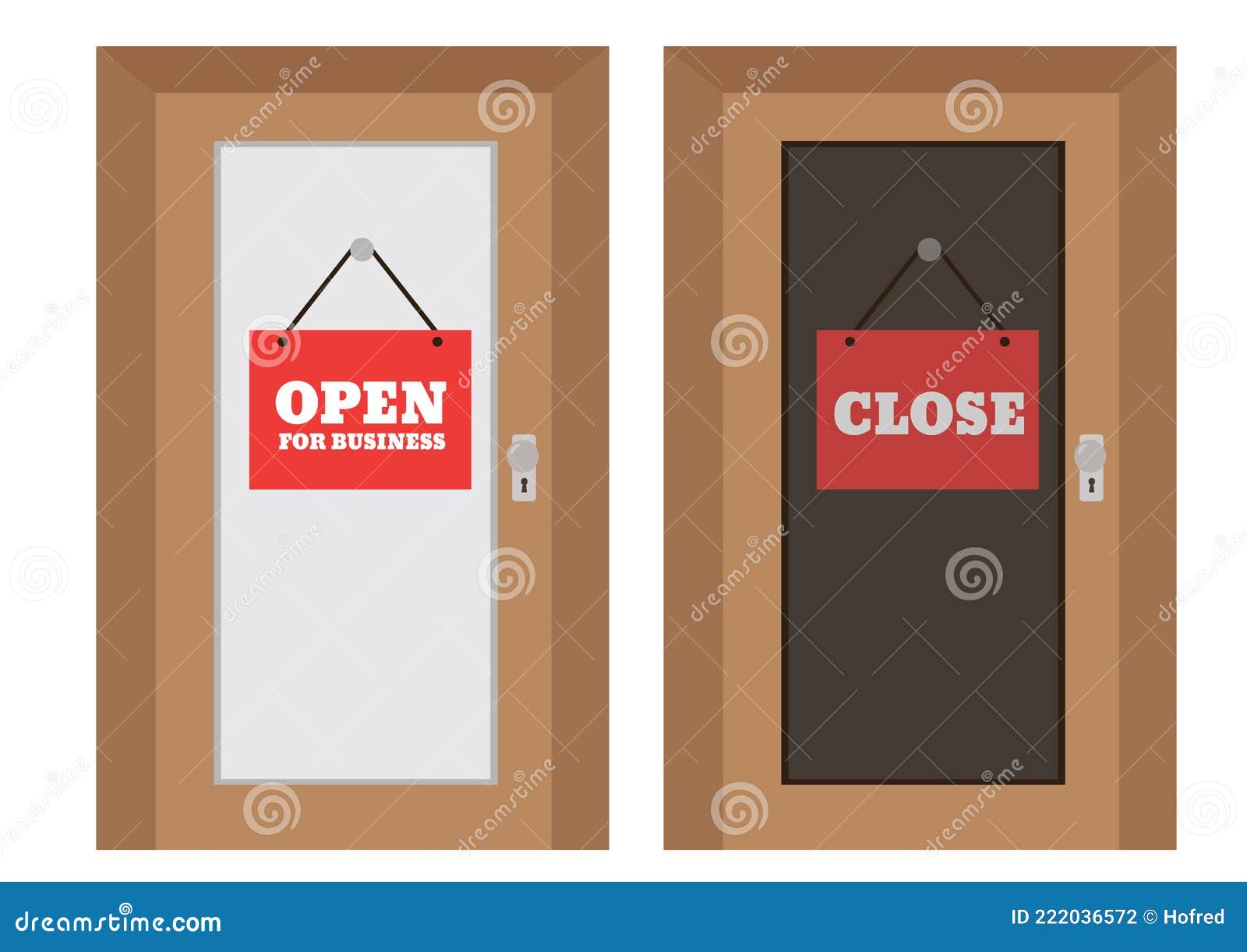 Door with Open and Close Hanging Signs Stock Vector - Illustration of ...