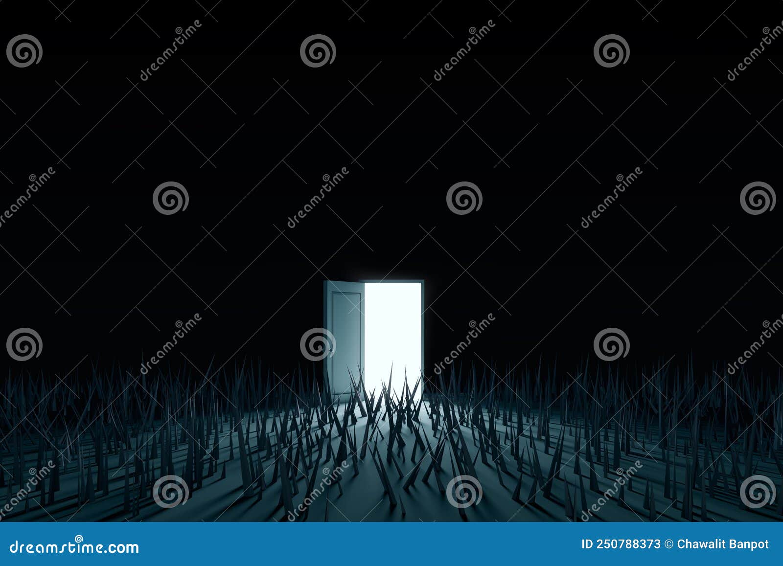 Door Open Darkness Light Shadow Thorn on Ground 3d Black White ...