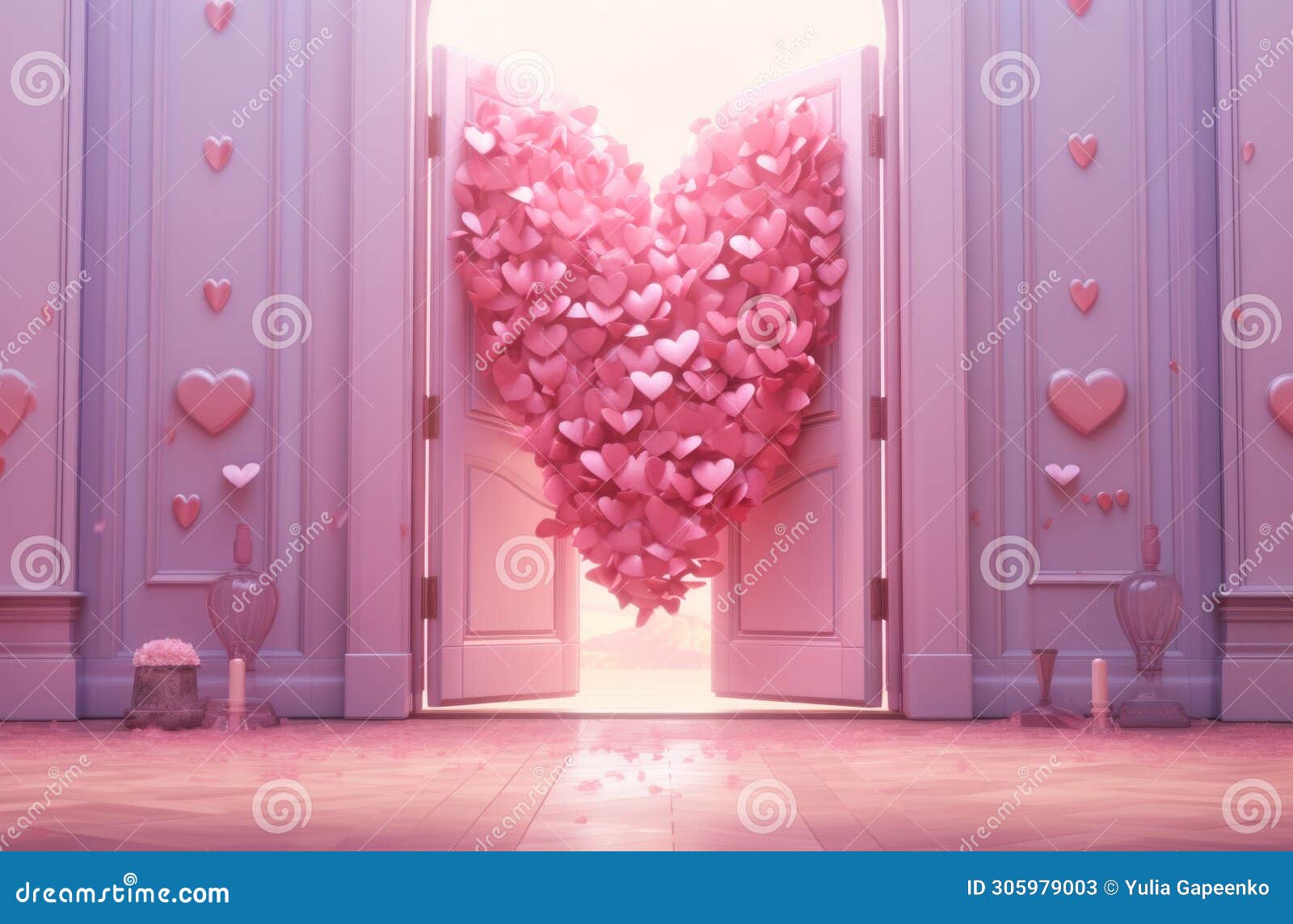A Door is Open with Multiple Red Hearts Coming Out Stock Image - Image ...