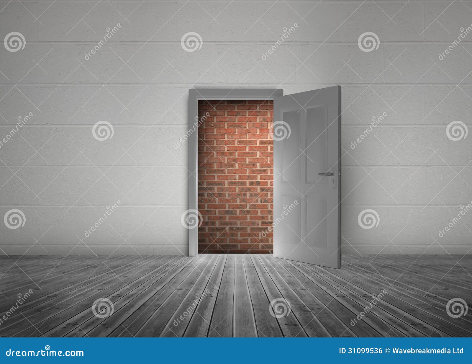 Door Open To Reveal Red Brick Wall Blocking the Way Stock Illustration ...