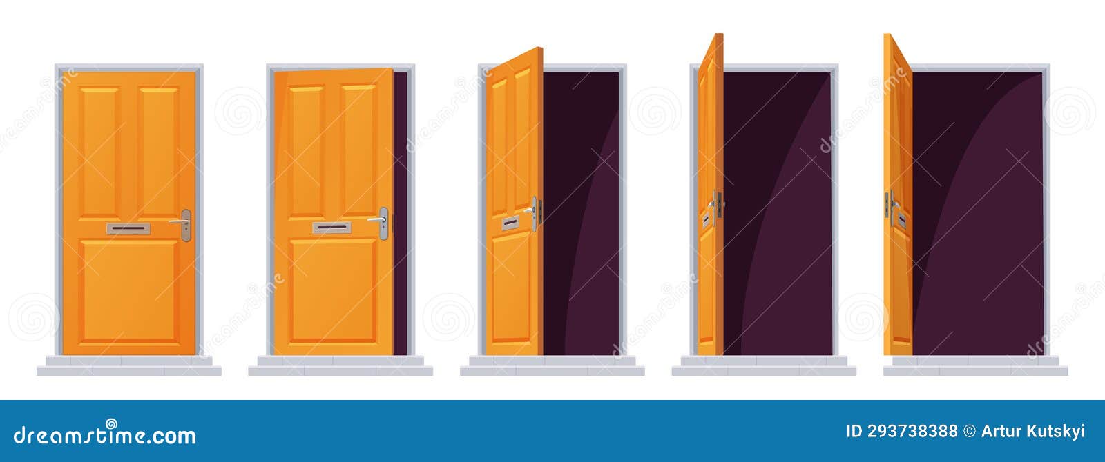 Door Opening Sequence, Animation Set, Different Positions of Open, Ajar ...