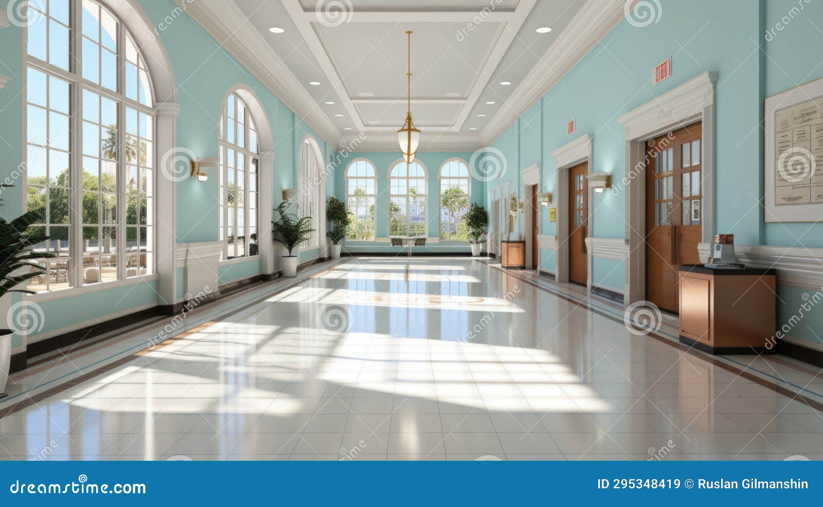 Door Rooms in Dorm and Windows at the End Stock Image - Image of white ...