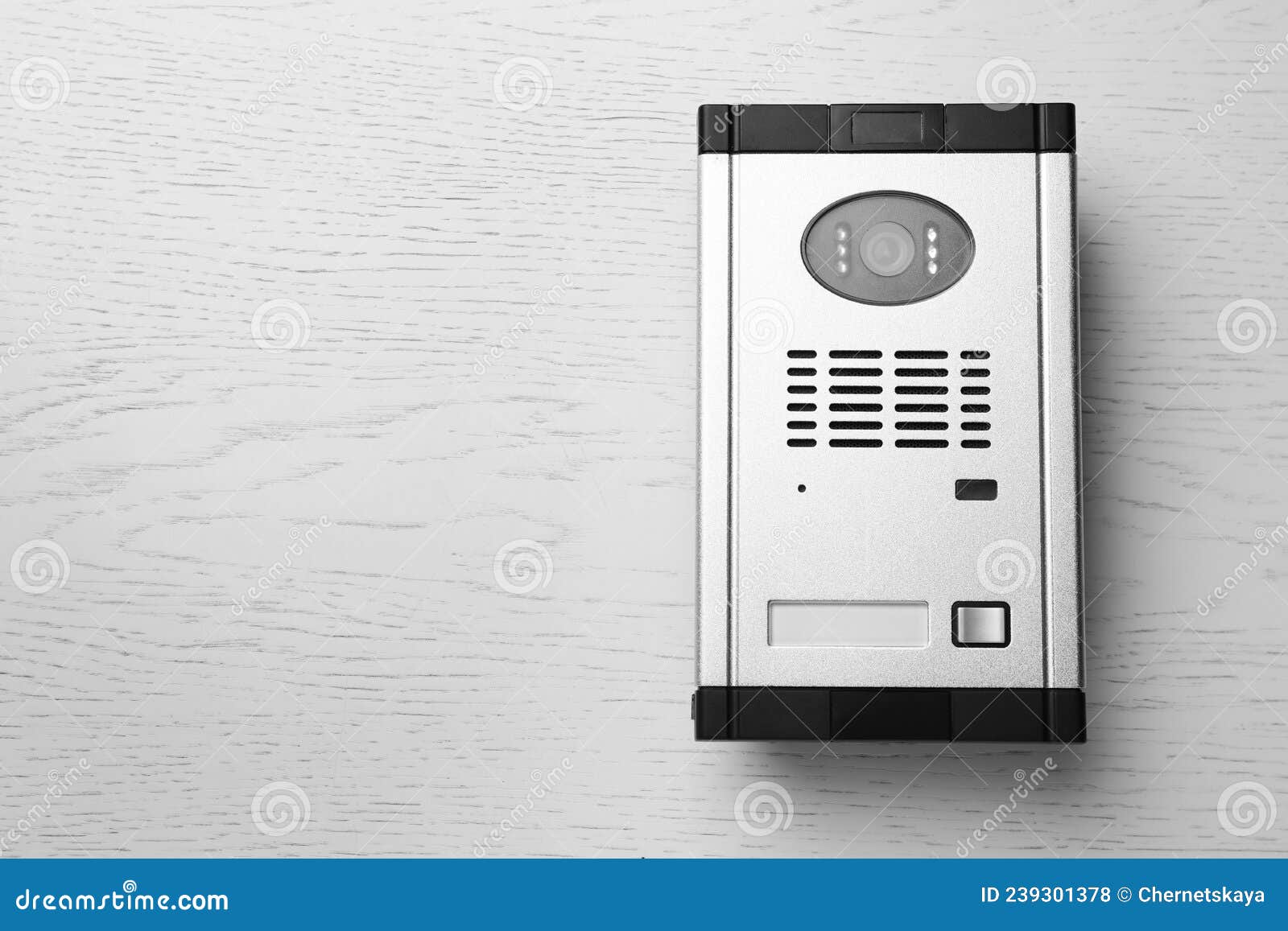 Door Station of Modern Intercom on White Wooden Surface, Top View ...