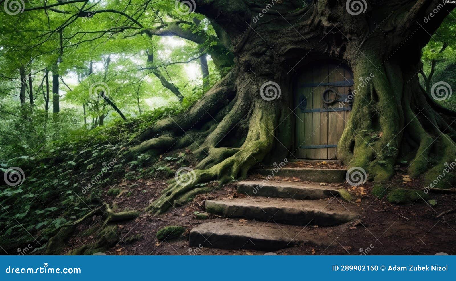 A door in a tree stock illustration. Illustration of trunk - 289902160