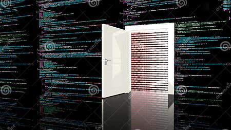 Door in a Wall in a Black Room Painted with Computer Code Stock ...