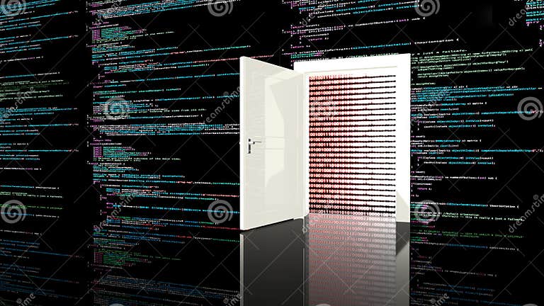 Door in a Wall in a Black Room Painted with Computer Code Stock ...