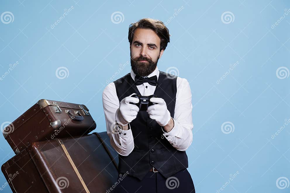 Doorkeeper Posing with Controller Stock Photo - Image of service, adult: 347929310