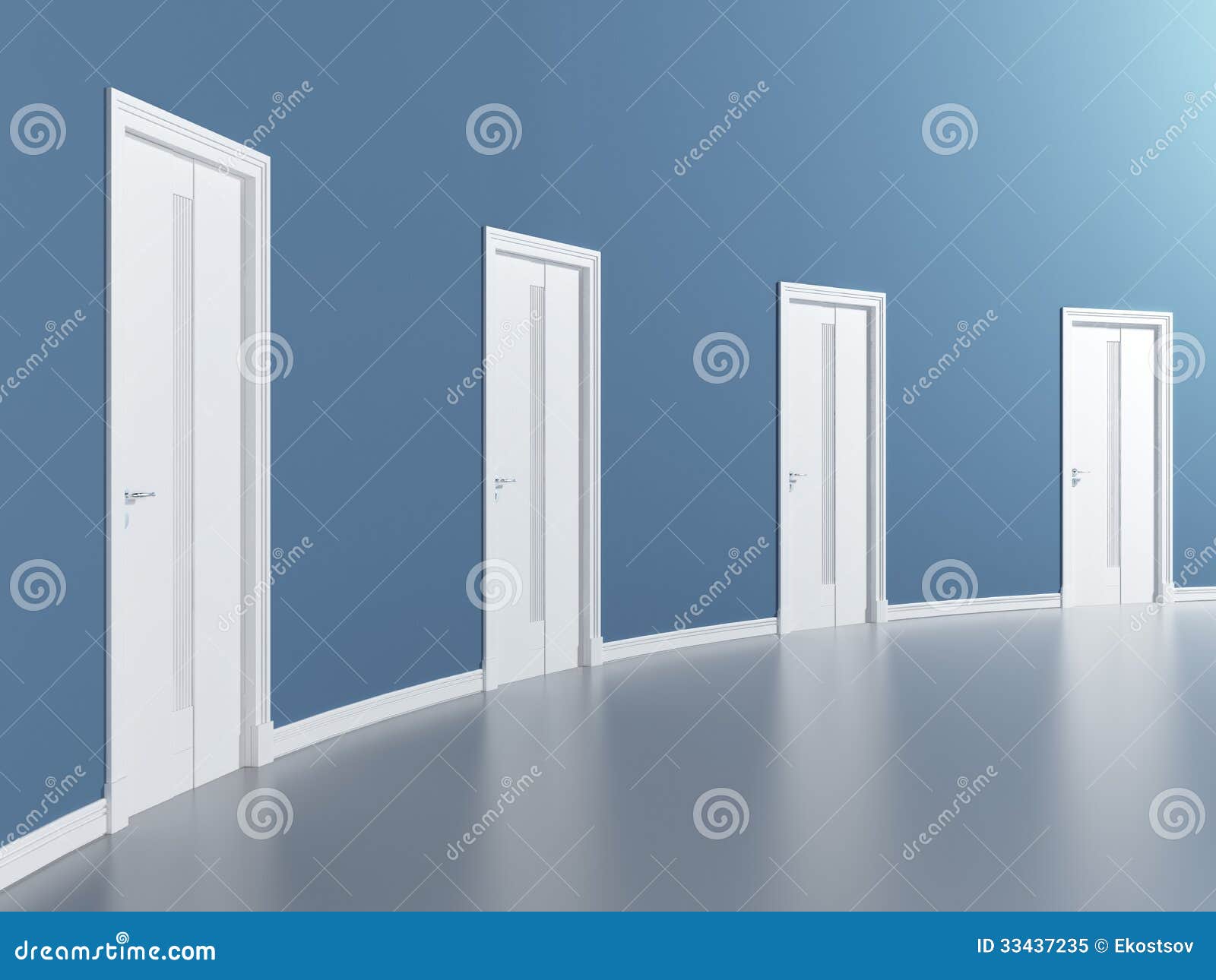 Doors in blue round room stock illustration. Illustration of freedom ...