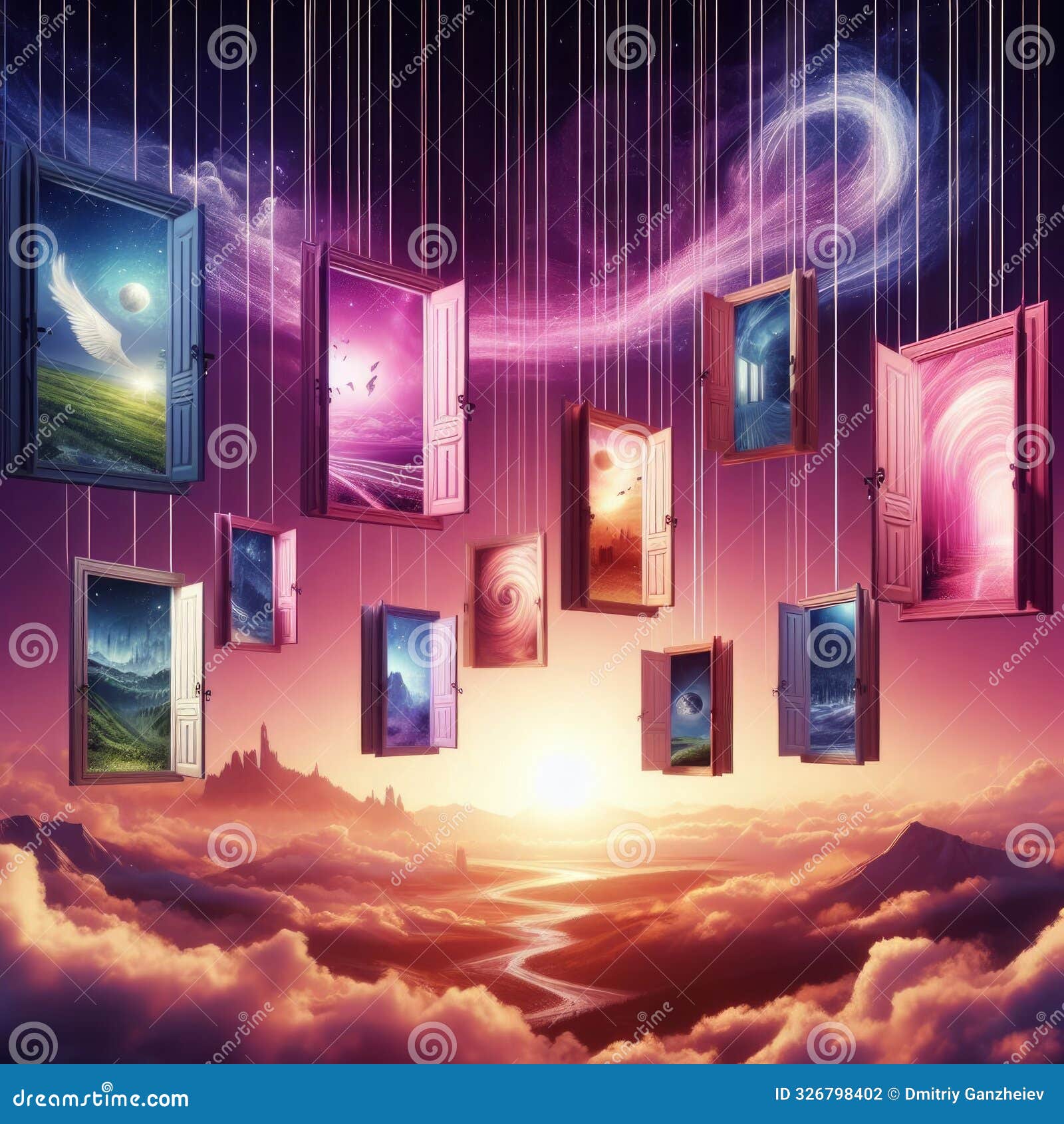 Doors in Celestial Ether stock illustration. Illustration of pathways ...