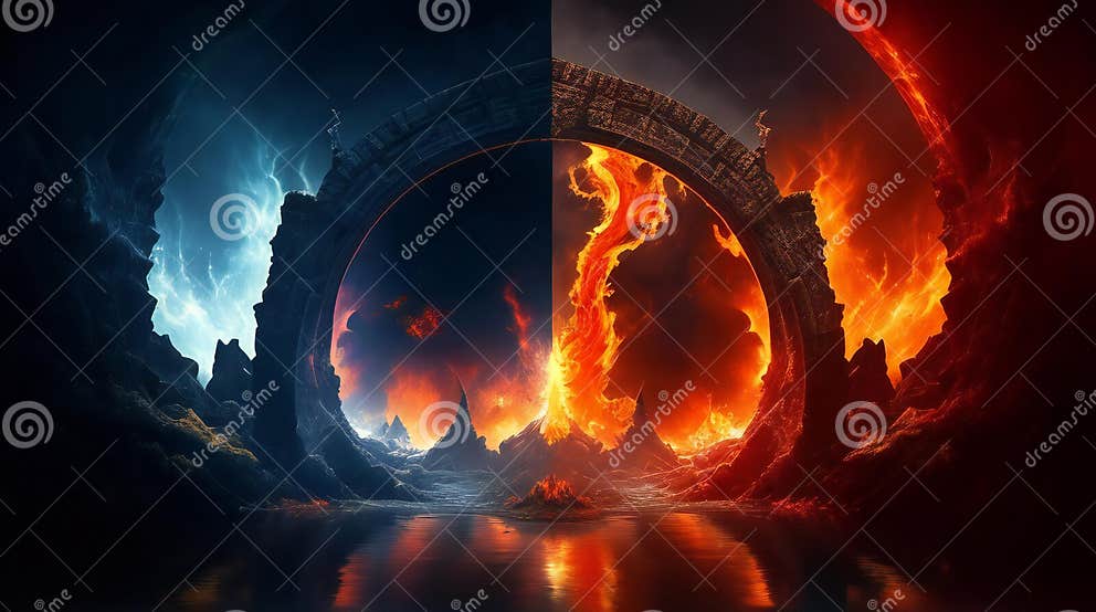 Doors for Heaven and Hell Portal Stock Illustration - Illustration of ...