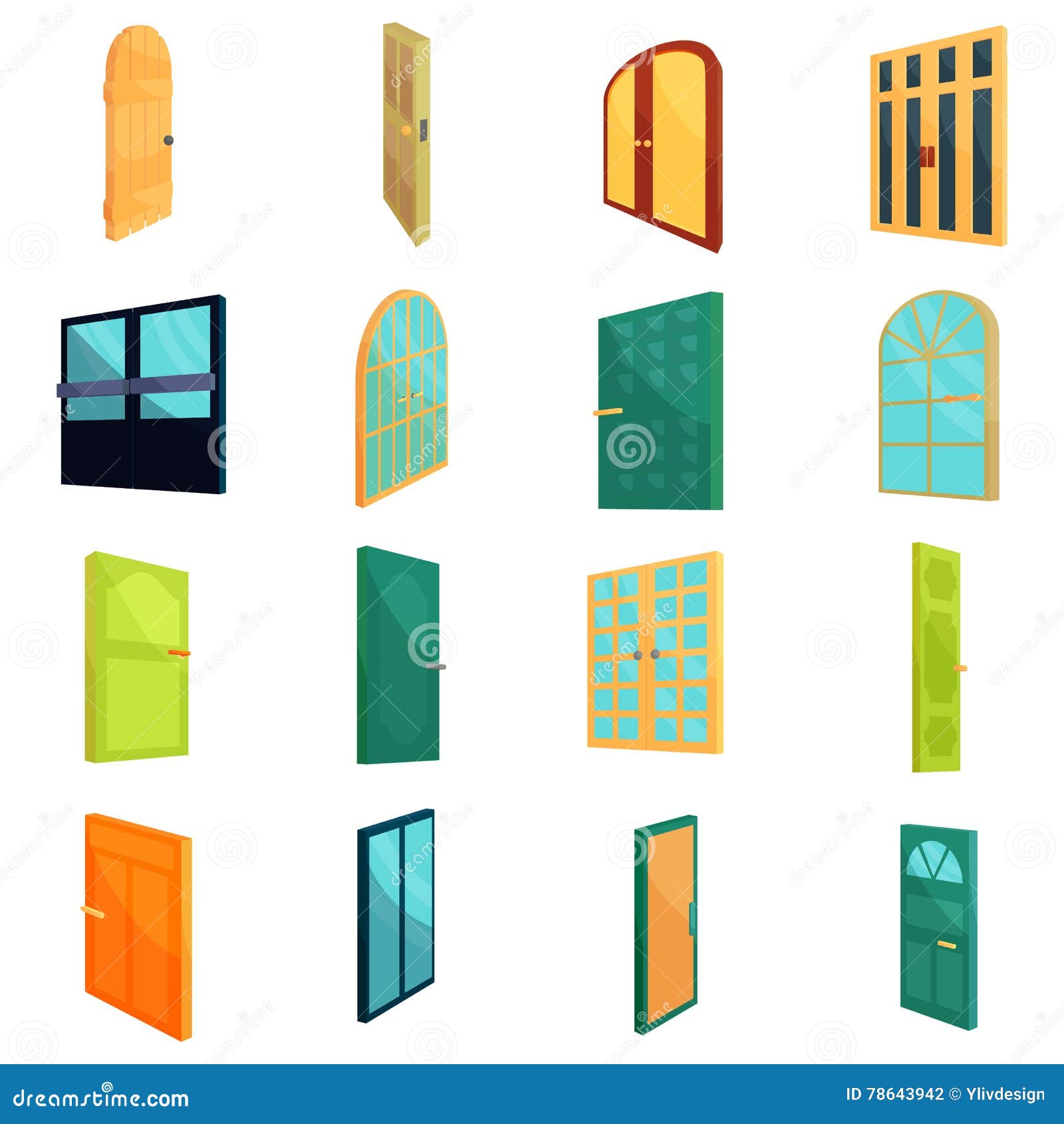 Doors Icons Set, Cartoon Style Stock Vector - Illustration of ...