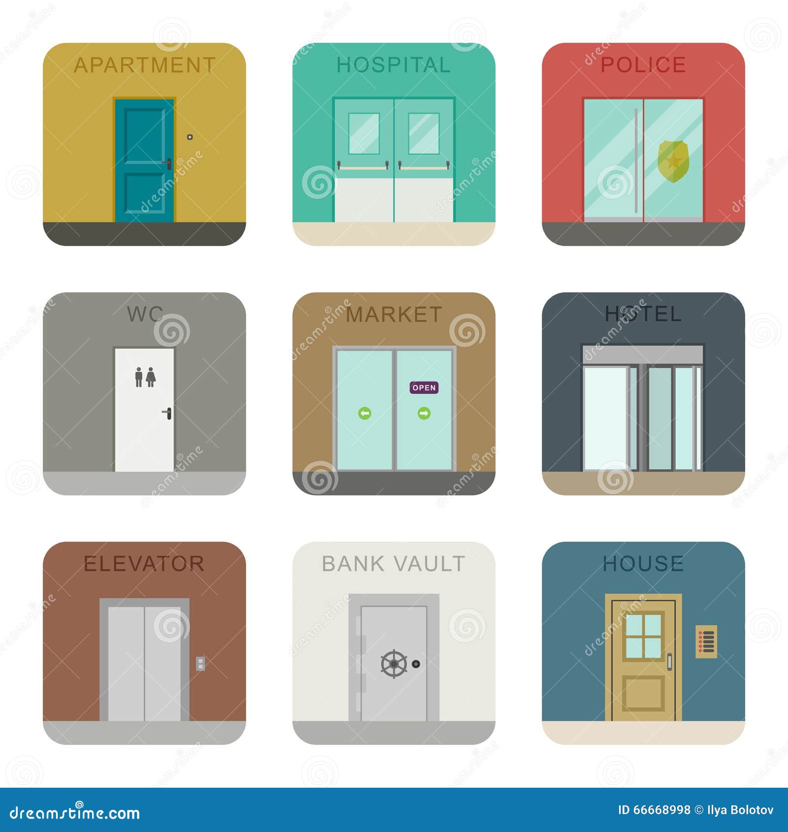 Doors icons set. stock vector. Illustration of exterior - 66668998