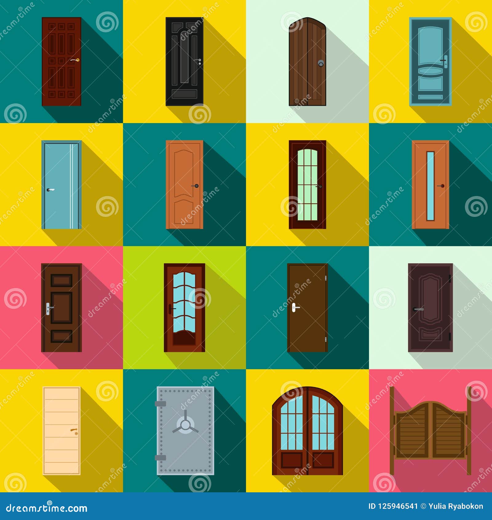 Doors Icons. Emergency Exit With Arrow Symbols. Fire Exit Signs Vector ...