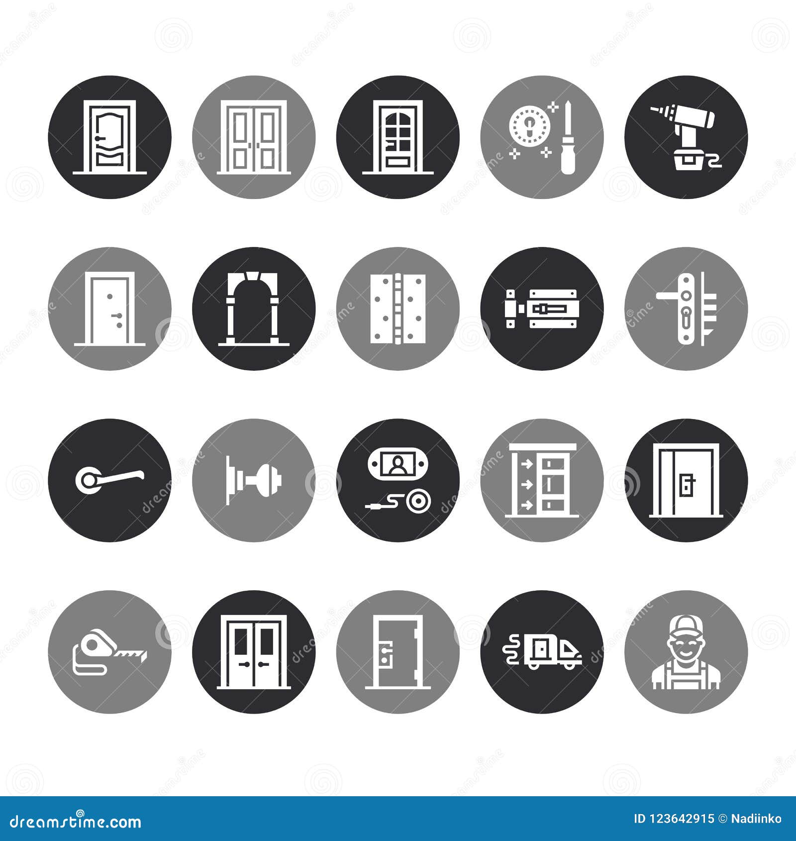 Doors Installation, Repair Line Icons. Various Door Types, Handle ...