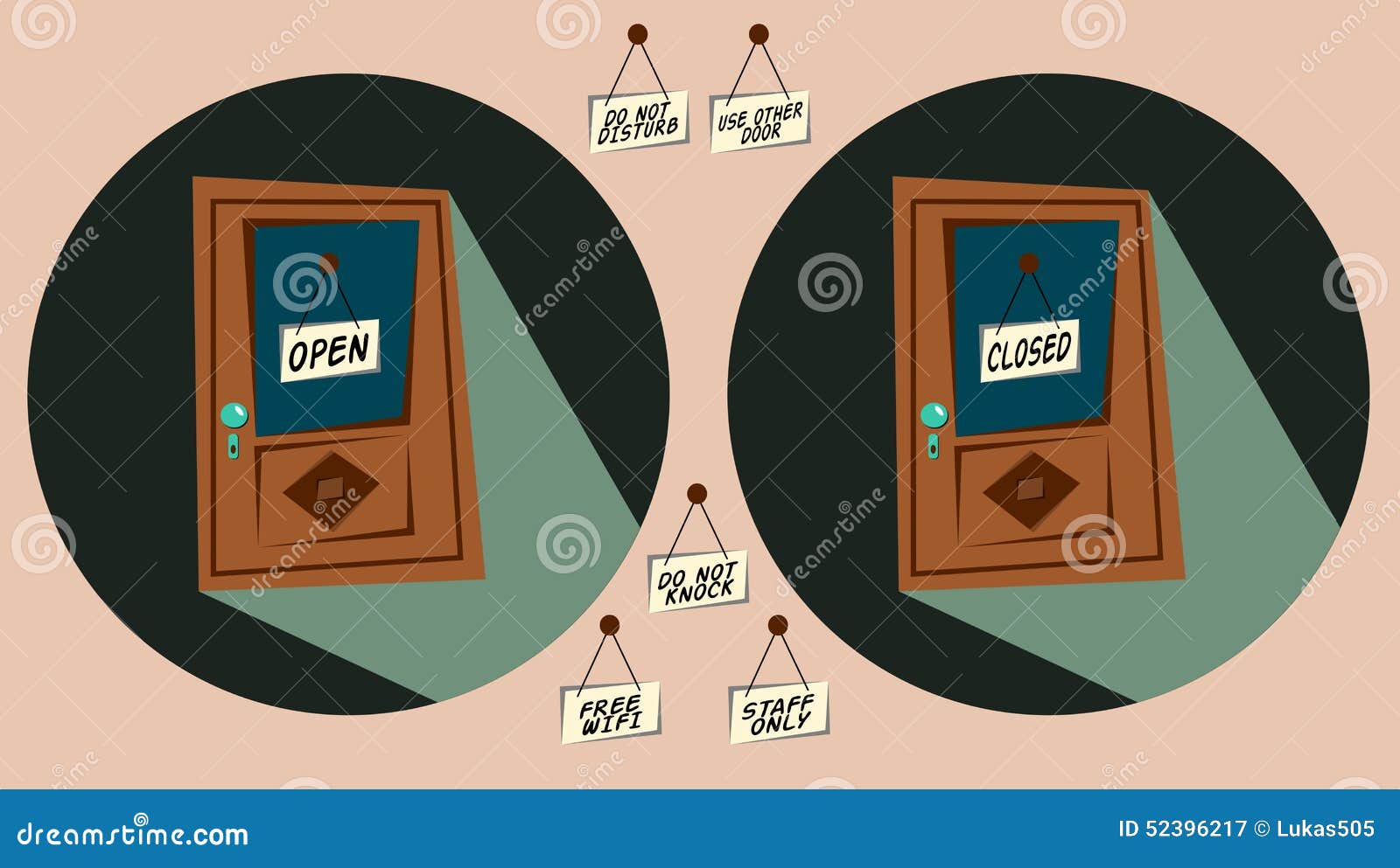 Doors with Labels Open and Closed and Other Ones Stock Vector ...