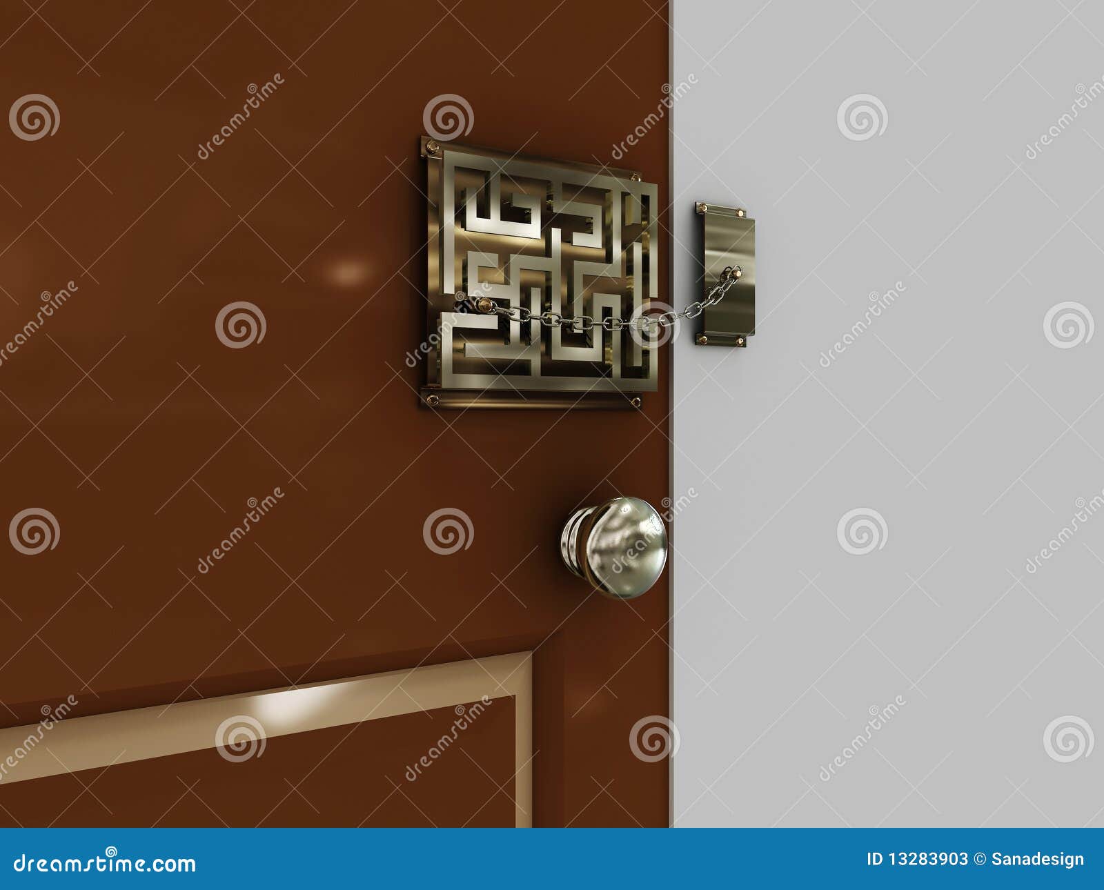 Doors with Lock-maze with a Chain Stock Illustration - Illustration of ...