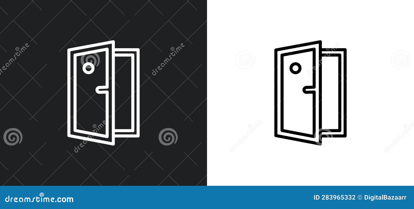 Doors Open Outline Icon in White and Black Colors. Doors Open Flat ...