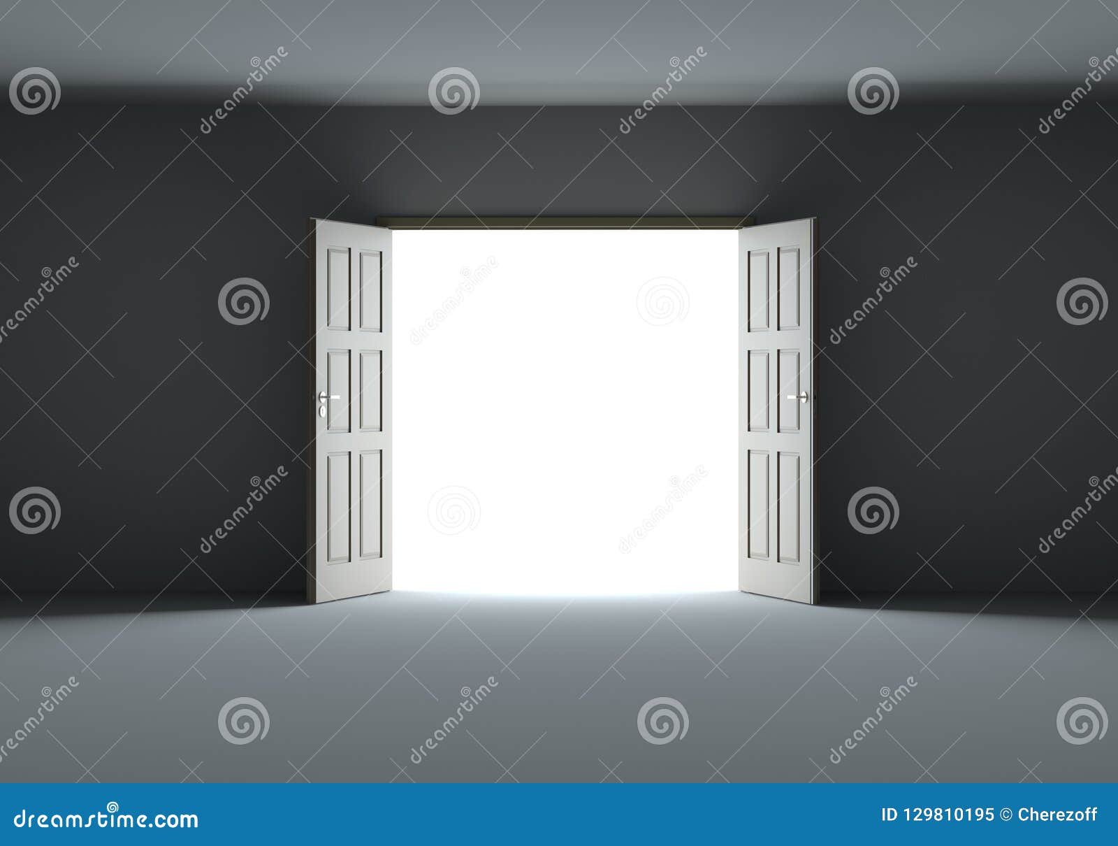 Doors Opening To Show Bright Light In The Darkness Stock Illustration ...