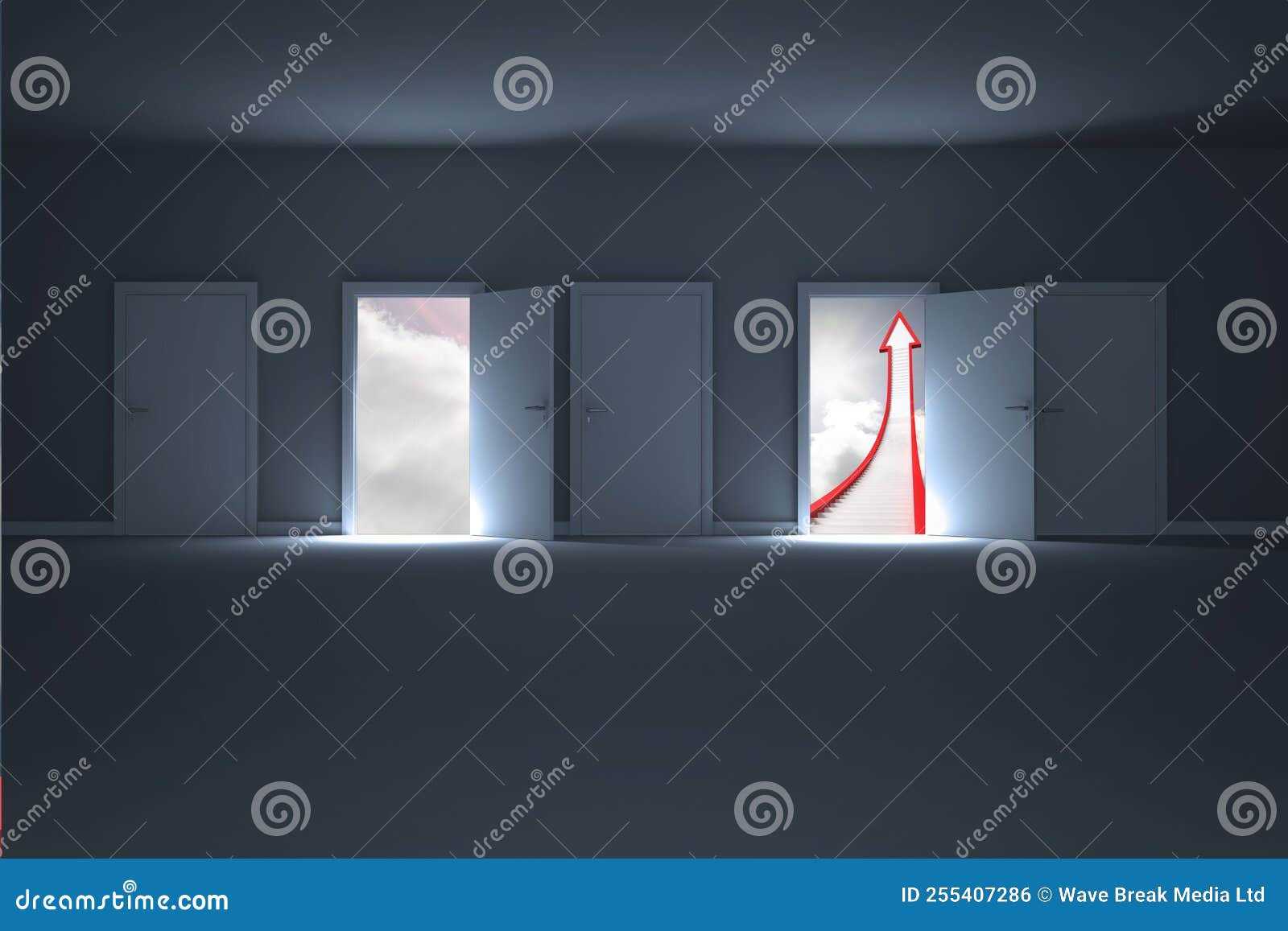 Doors Opening To Show Red Arrow and Sky Stock Illustration ...
