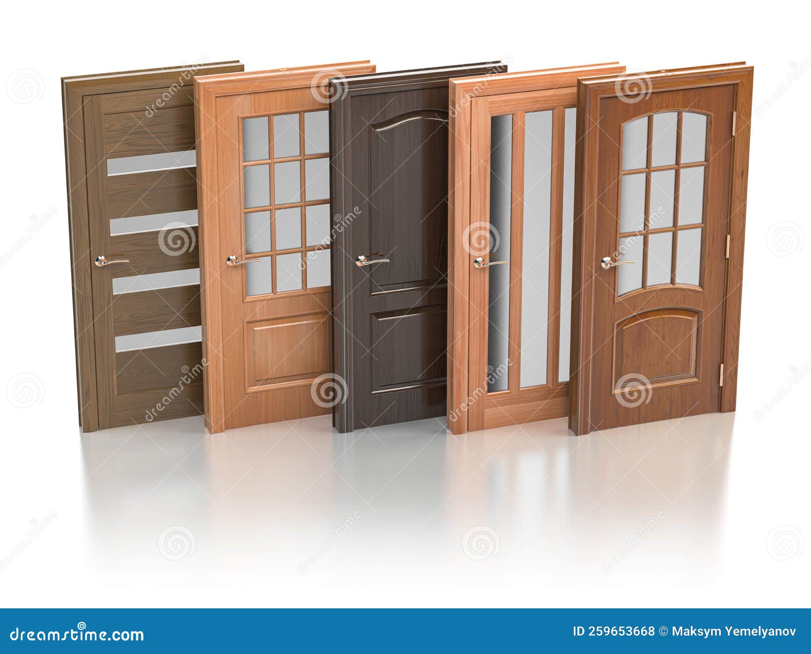 Doors in a Row in Different Materials, Colors and Design Stock ...