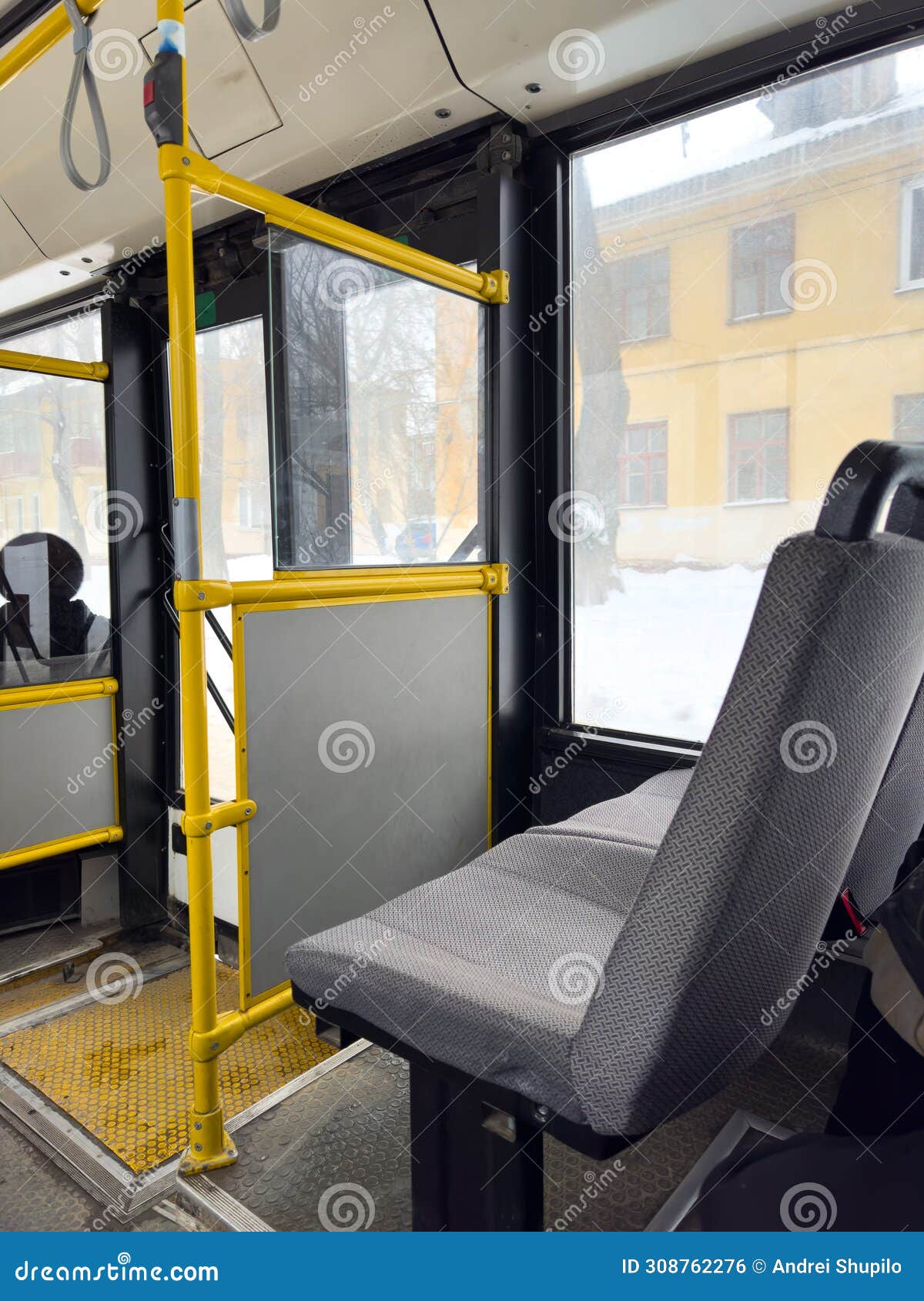 Doors and seats on the bus stock photo. Image of cabin - 308762276