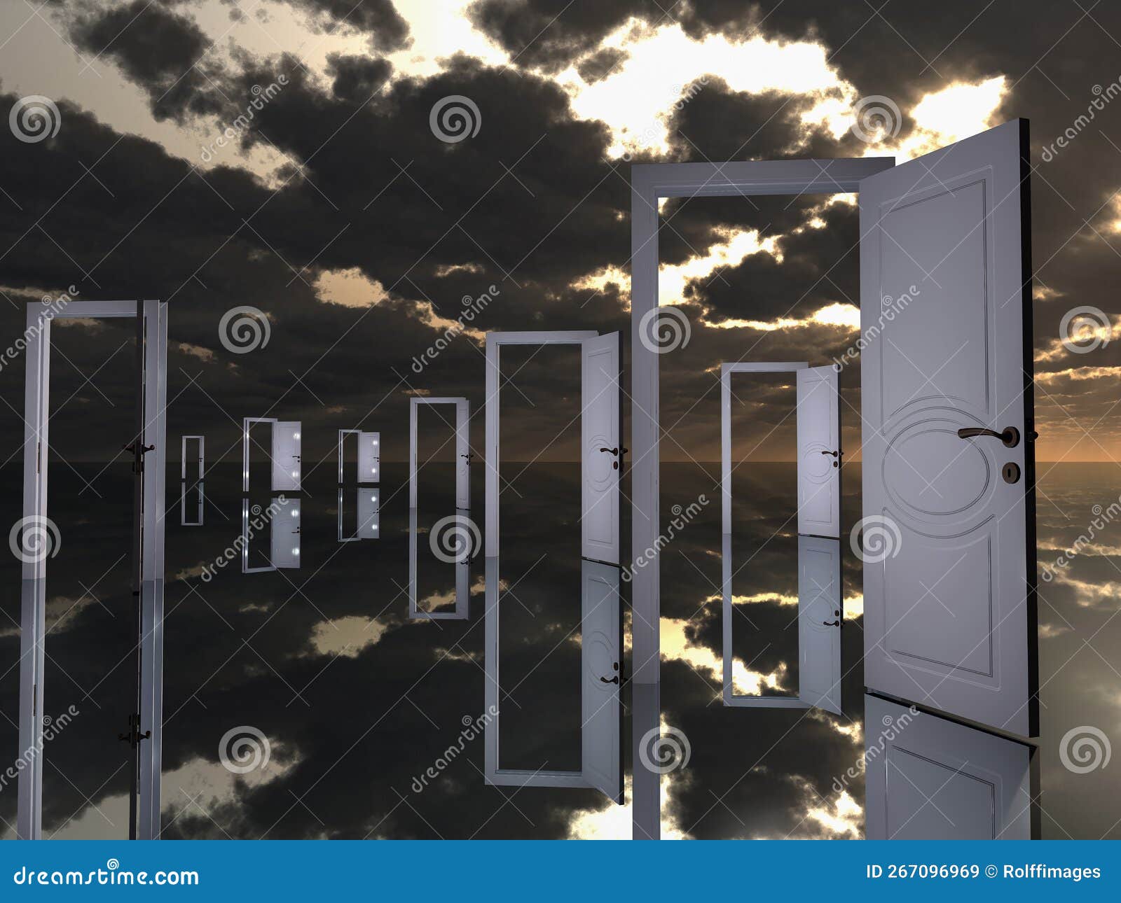 Doors in the sky stock illustration. Illustration of portals - 267096969