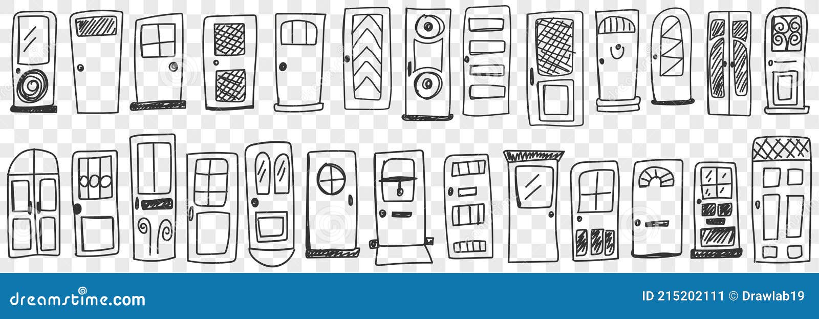 Doors of Various Styles Doodle Set Stock Vector - Illustration of child ...