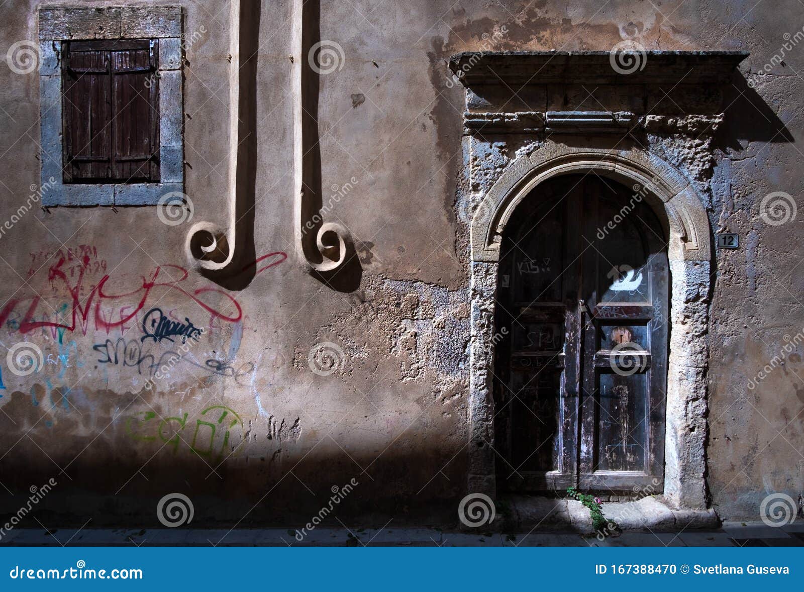 Doors and Windows of Old Crete. Greece Editorial Image - Image of gloom ...