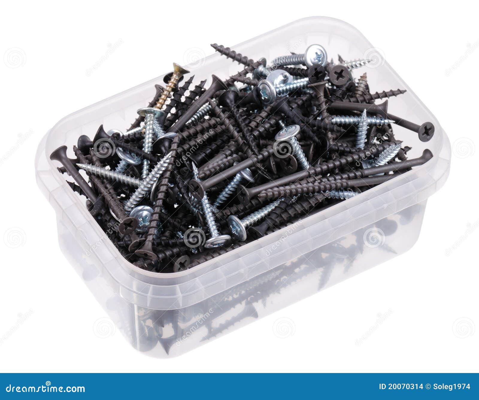 Doos van schroeven op wit stock foto. Image of gebouw - 20070314
