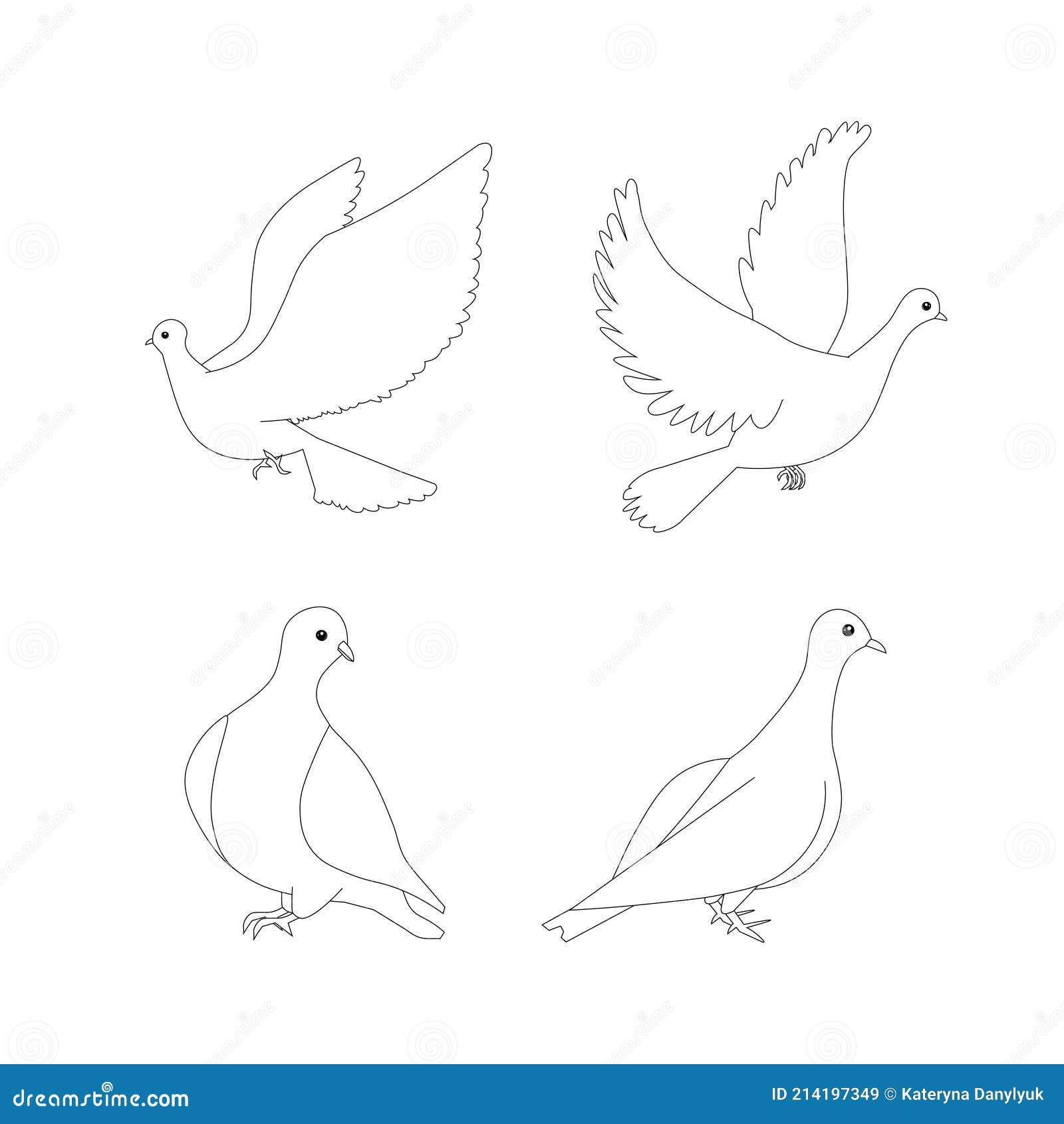 Dove Sketch Outline Monochrome Sketches Set Art Design Elements Stock ...