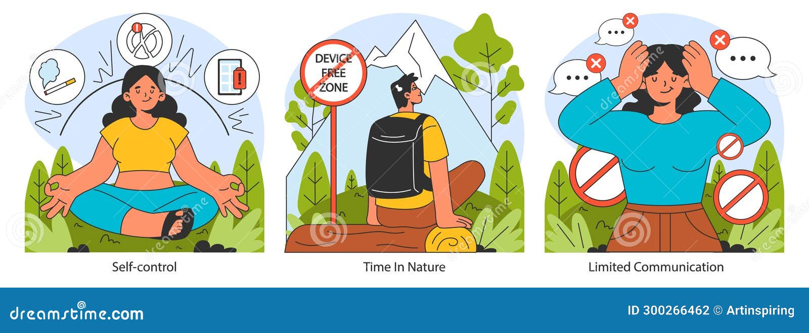 Dopamine Fasting Methods. Flat Vector Illustration. Stock Illustration ...