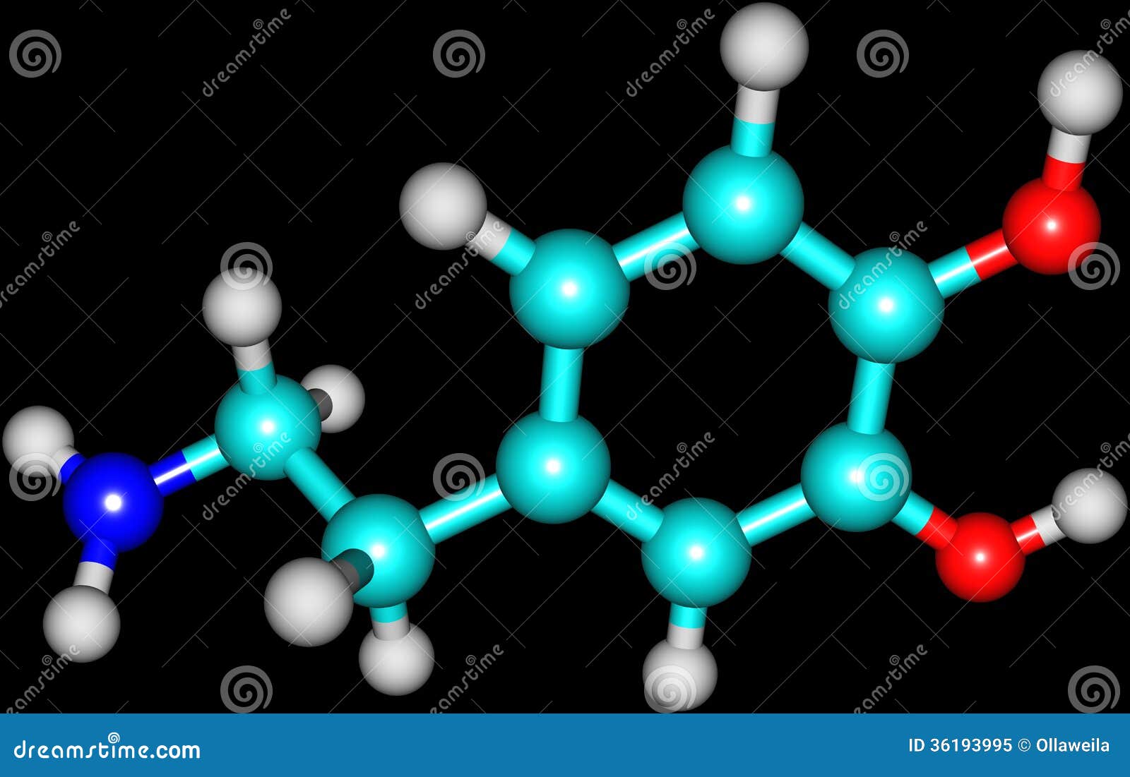 Dopamine Molecule Isolated on Black Stock Illustration - Illustration ...