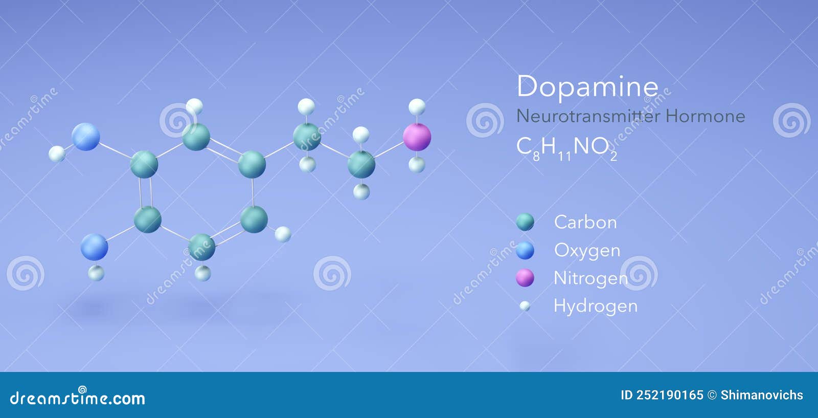 Dopamine, Neurotransmitter Hormone. Structural Chemical Formula and ...