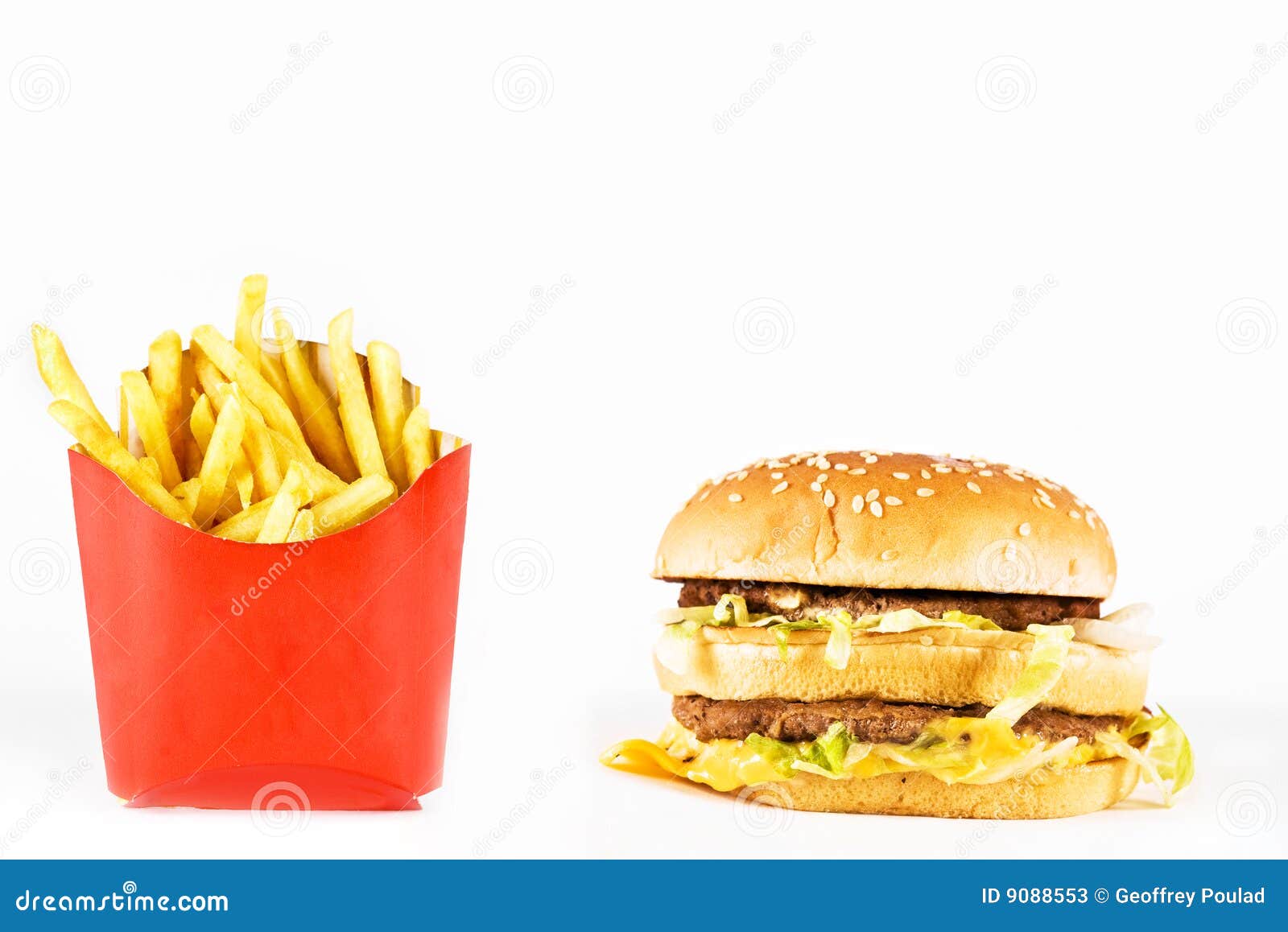 Doppelter Cheeseburger Und Pommes-Frites Stockbild - Bild von nahrung ...