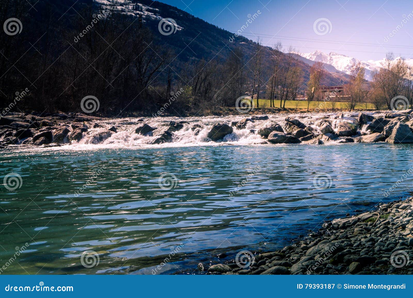 Dora, Water Flowing River in a Mountain Environment. Mountains with ...
