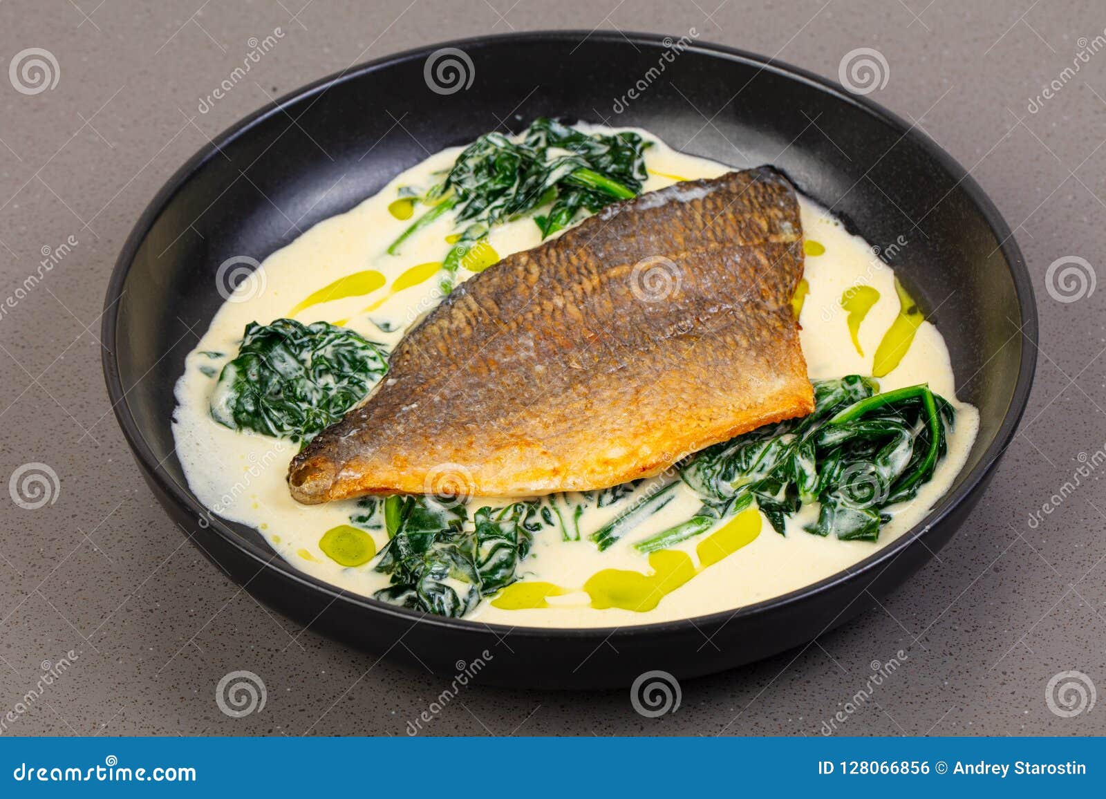 Dorada fish with spinach stock photo. Image of dorada - 128066856