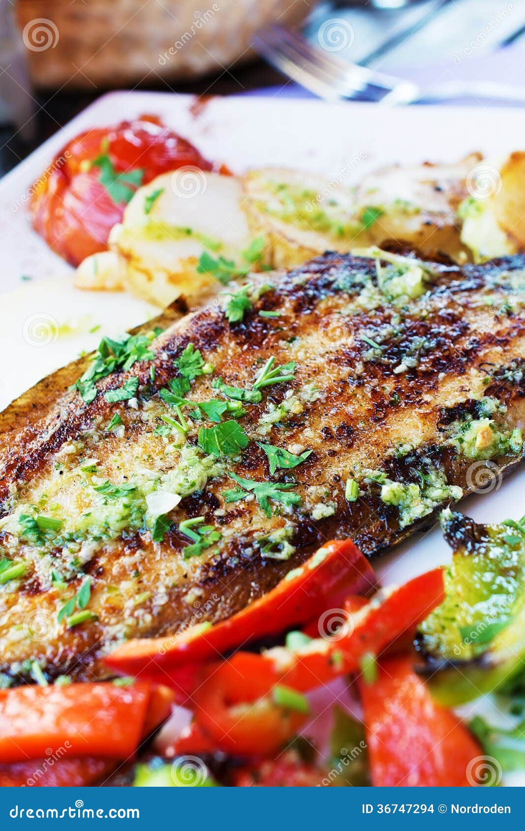 Dorado Fish Fillet with Vegetables Stock Photo - Image of fillet ...