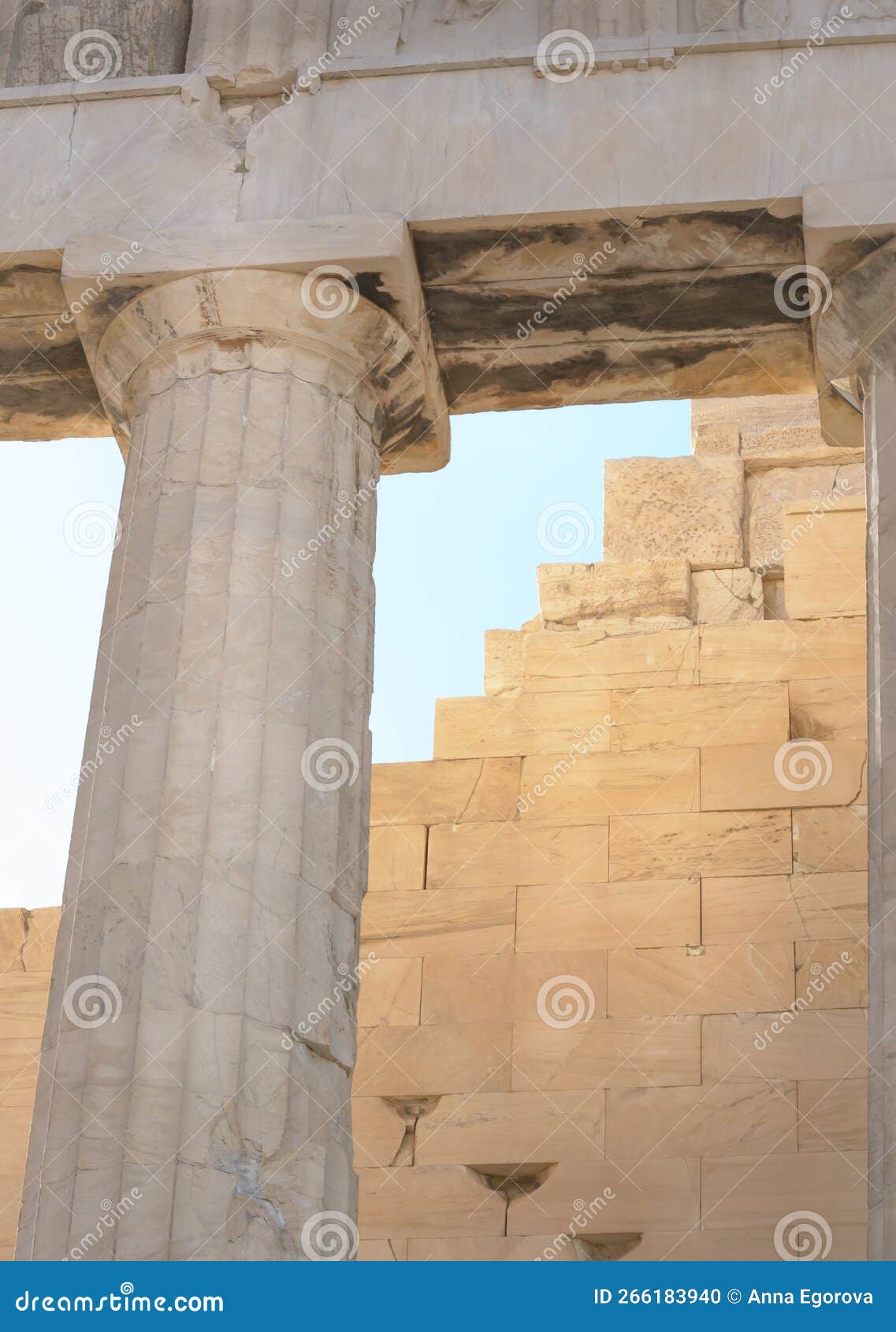 Doric Column in Front of Part of the Wall in Athens Stock Photo - Image ...