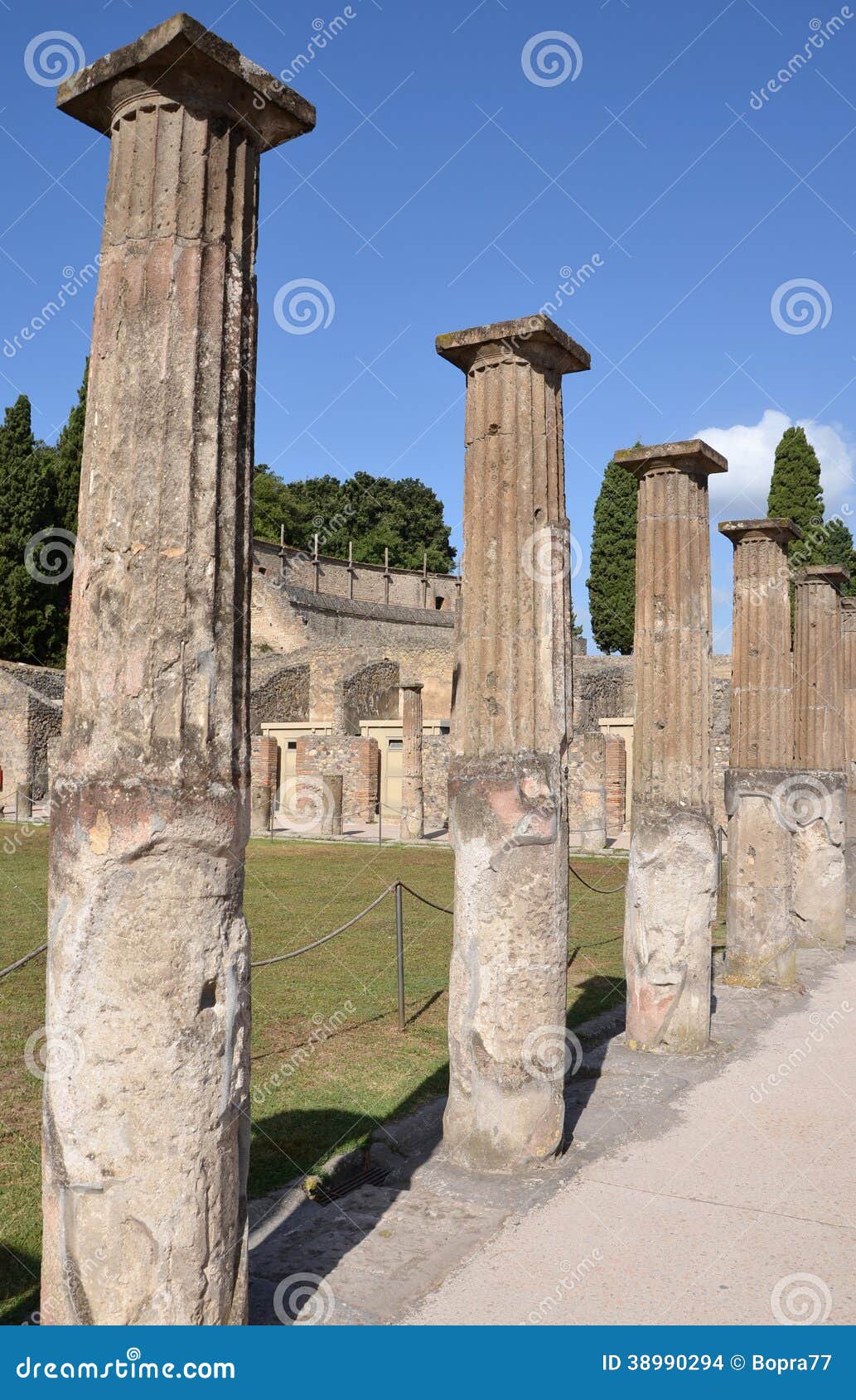 Doric Columns in the Gladiator Barracks, Pompeii Stock Photo - Image of ...